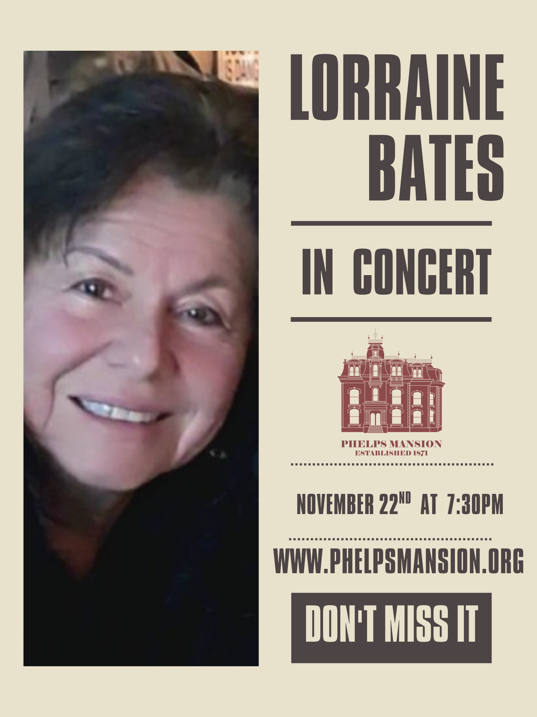 Lorraine Bates in Concert | Phelps Mansion Museum